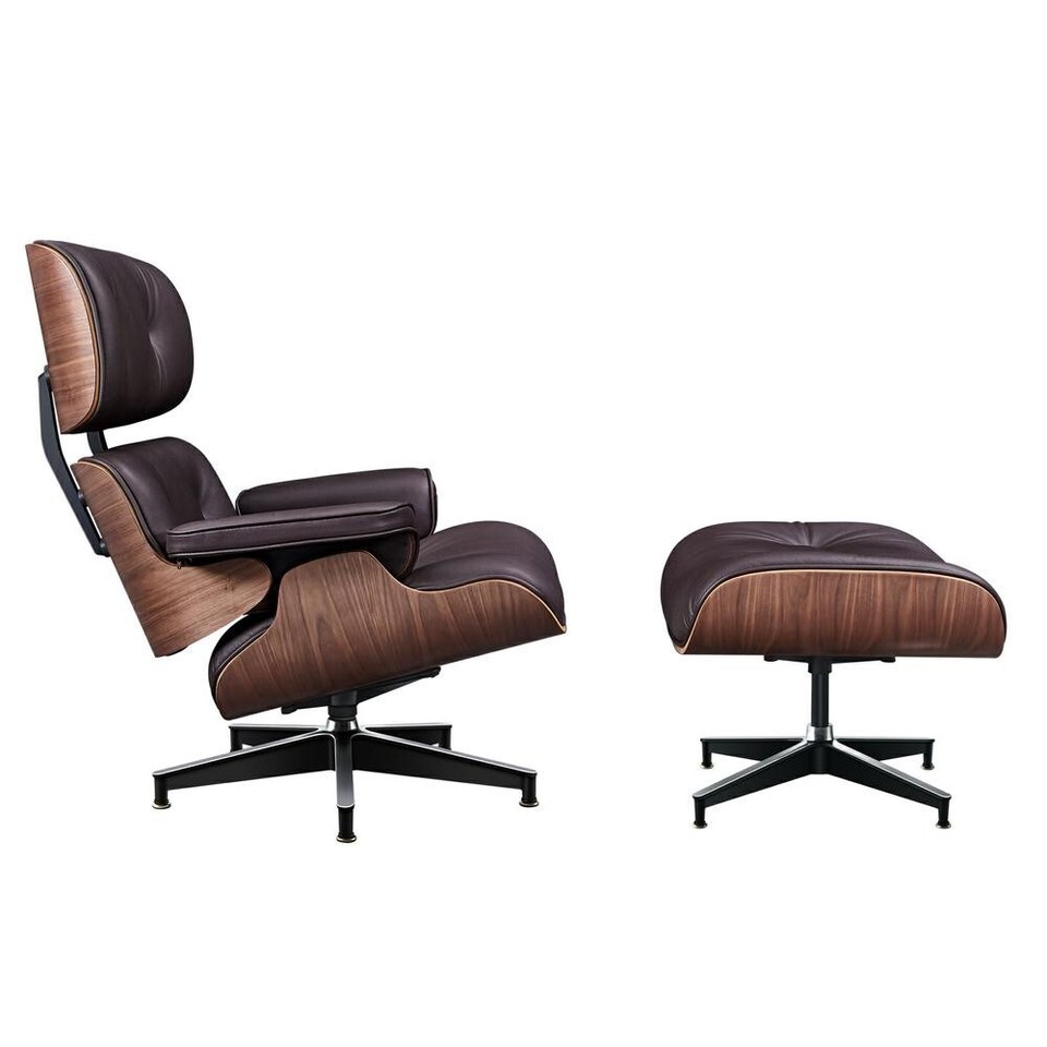 Mid Century Eams Lounge Chair and Ottoman Set Top Grain Leather ...