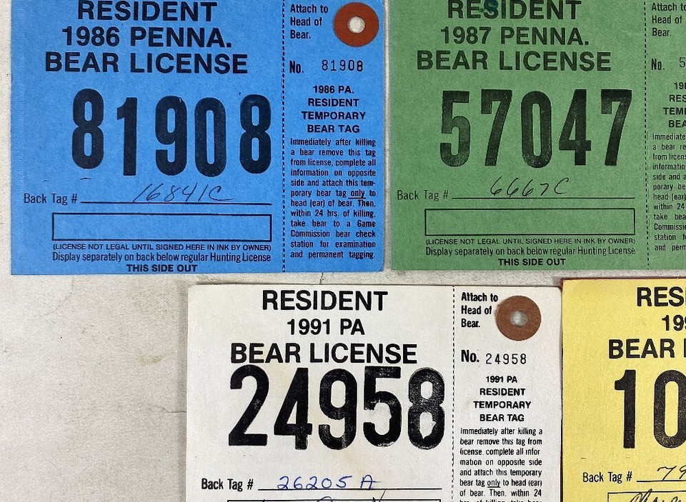 Lot of Vintage PA Resident Bear Hunting License 1986 to 1993 | eBay