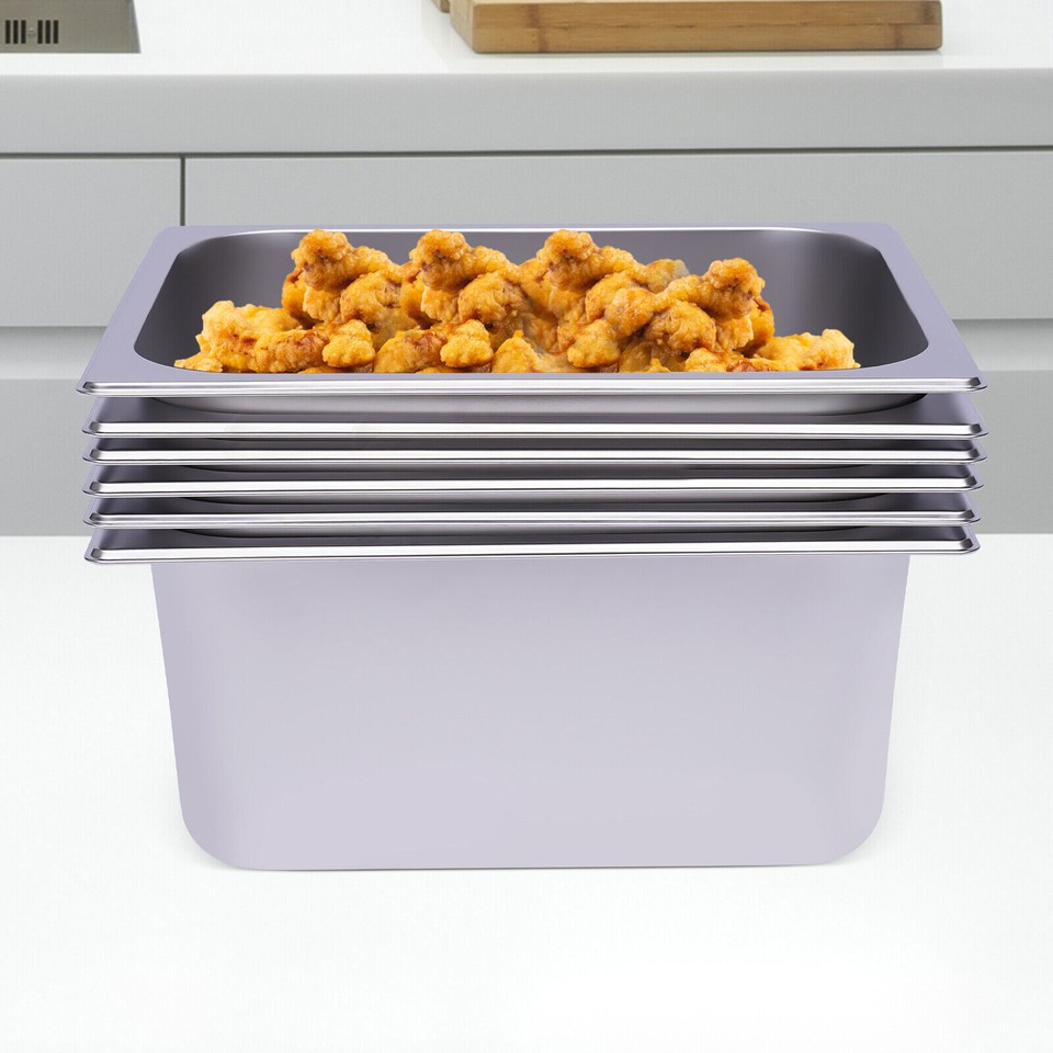 6 PACK 1/2 Size 6" Deep Stainless Steel Hotel Steam Prep Table Buffet ...