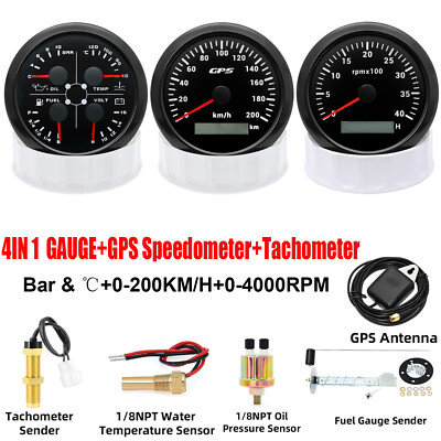 3 Gauge Set 85mm GPS Speedometer 200km/h Tacho 4000RPM & 4in 1 Gauge ...