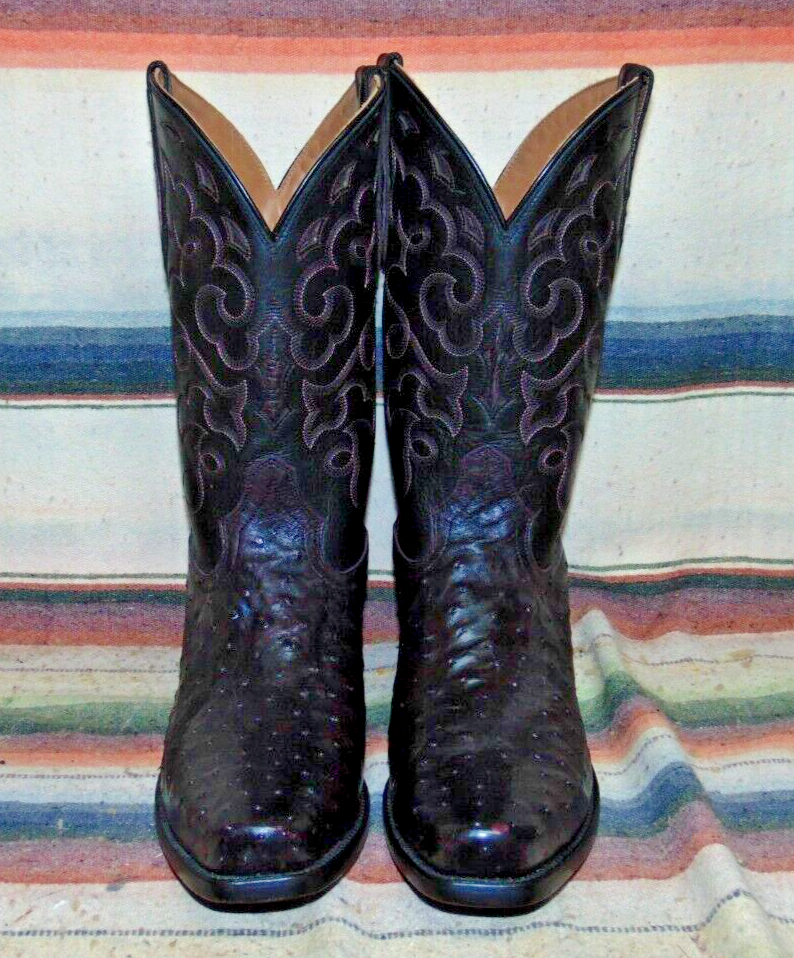 Mens Rujo The Gavin Black Cherry Full Quill Ostrich Cowboy Boots 12 D ...