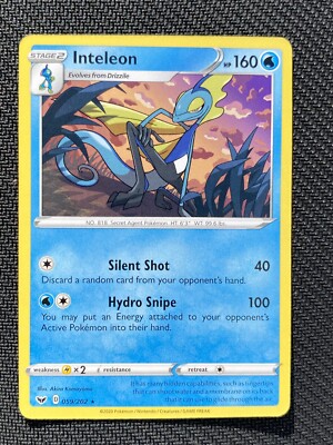 Inteleon 059/202 NON HOLO EXCLUSIVE VARIANT Pokemon Card NEAR MINT NM ...