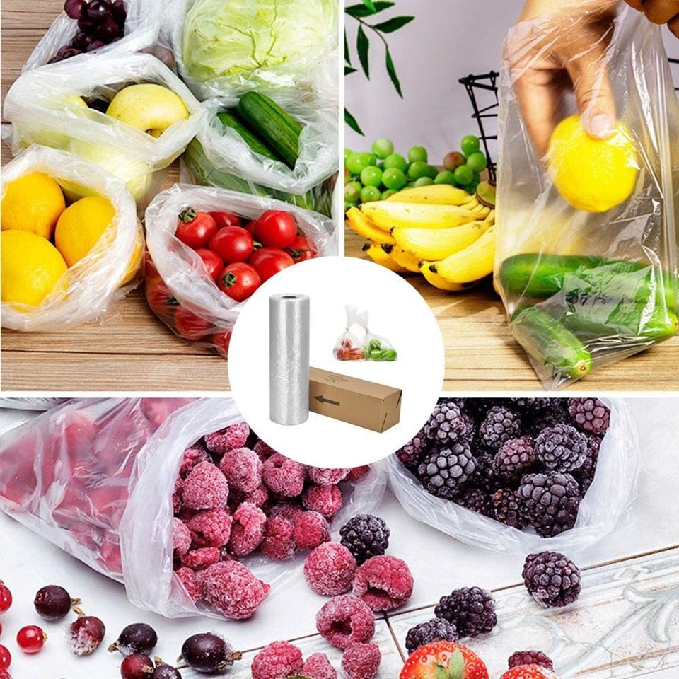 4 Rolls Clear Plastic Produce Bags 12x16" Grocery Kitchen Vegetable ...
