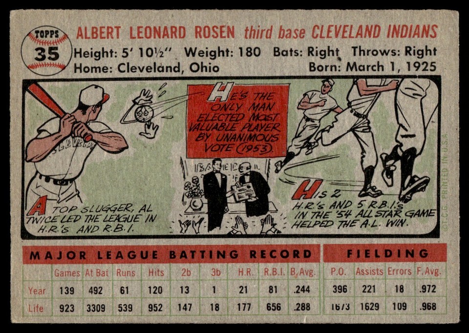 1956 Topps #35b Al Rosen Gray Back | eBay