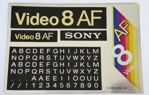 SONY Video 8 AF Camcorder Tape Stickers 3-693-288-01 Sticker Page ...