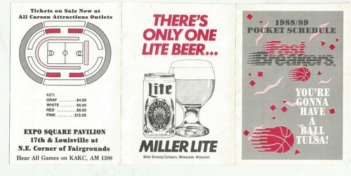 Pocket Schedules - TULSA FAST BREAKERS BASKETBALL - 1988/89 - | eBay