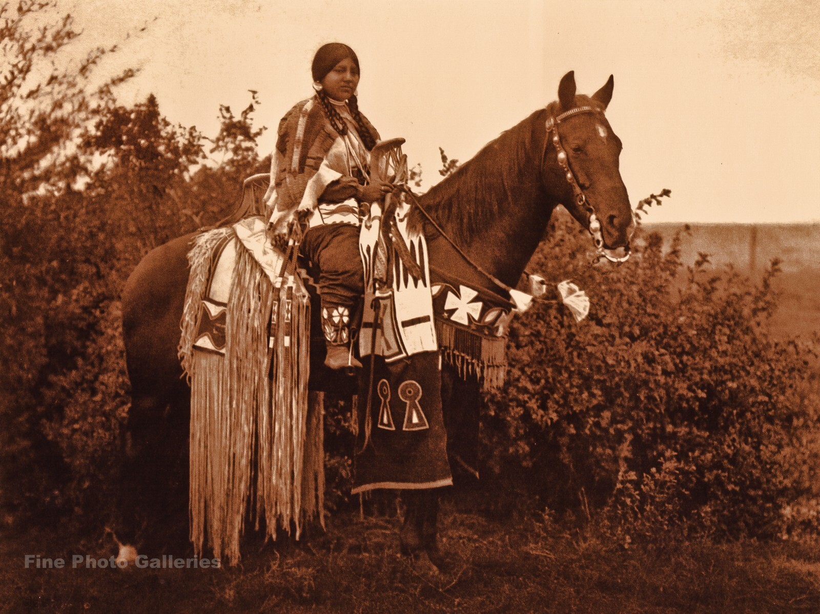 1990 Vintage EDWARD CURTIS Cayuse Indian Woman On Horse GOLDTONE Photo ...