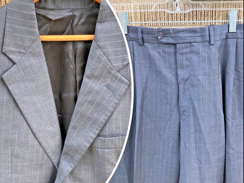 Men's LRL Ralph Lauren Measured 42 Gray Pinstripe Suit Wool Woolmark ...