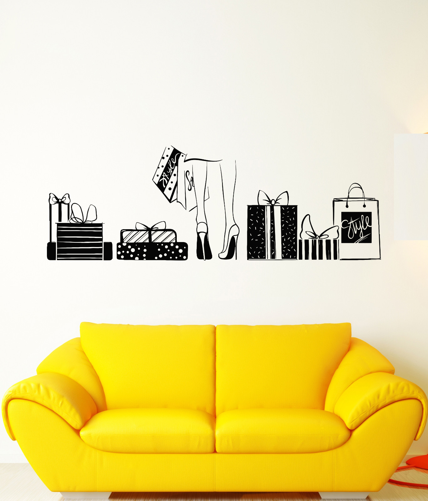 Vinyl Wall Decal Shopping Shop Gift Boxes Shoes Stilettos Stickers ...