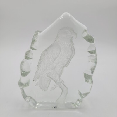 Etched EAGLE Lead CRYSTAL Paperweight SARMIS ROYAL Romania 5" Inch ...