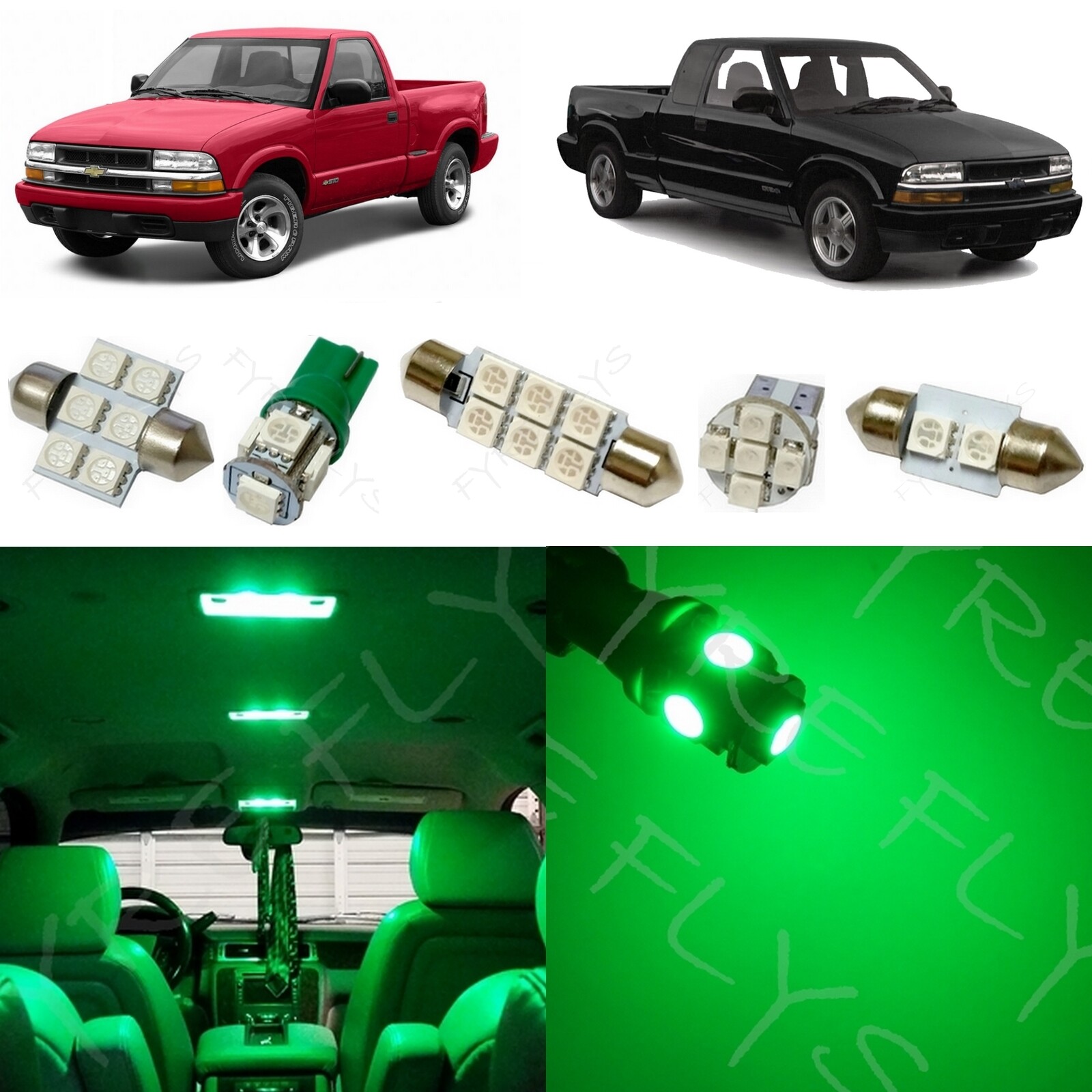13x Green LED Interior lights package kit for 1998-2004 Chevrolet S10 ...