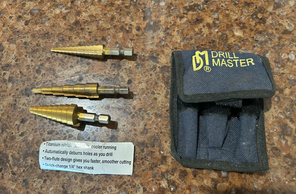 Drill Master 3 Drill Cone Bit Set in Case, Titanium Coated, 1/4" Hex ...