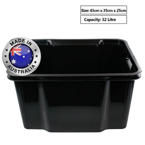 2 x 32L Plastic Storage Box Organiser Container Holder Bin Black Basket ...