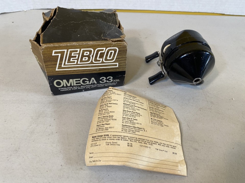 Zebco Omega 33XBL box only + stainless 404 fishing Spin-Cast Reel ...