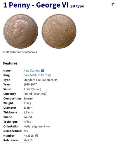 1942 New Zealand One Penny George VI First Type | eBay