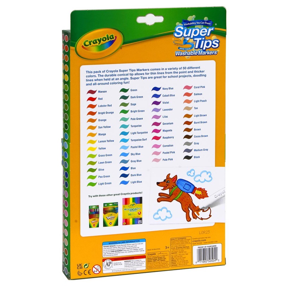 Crayola Supertips Washable Markers - 50 Pack - Draw Thick or Thin Lines ...