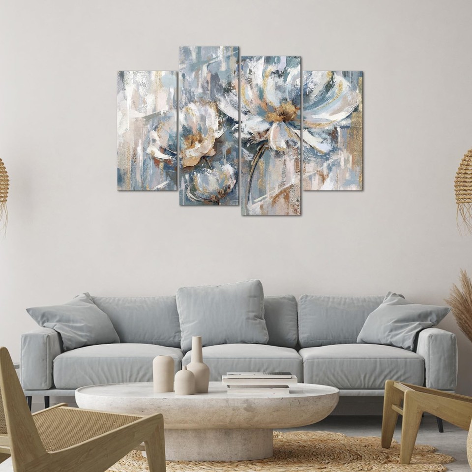 4 Panel Blossom Flowers Canvas Art Wall Pictures Abstract Floral Prints ...