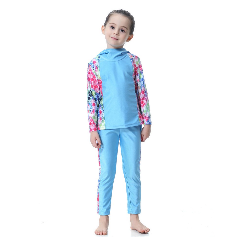 Muslim Kids Girls Swimwear Full Cover Swimsuit Modest Islamic Burkini ...