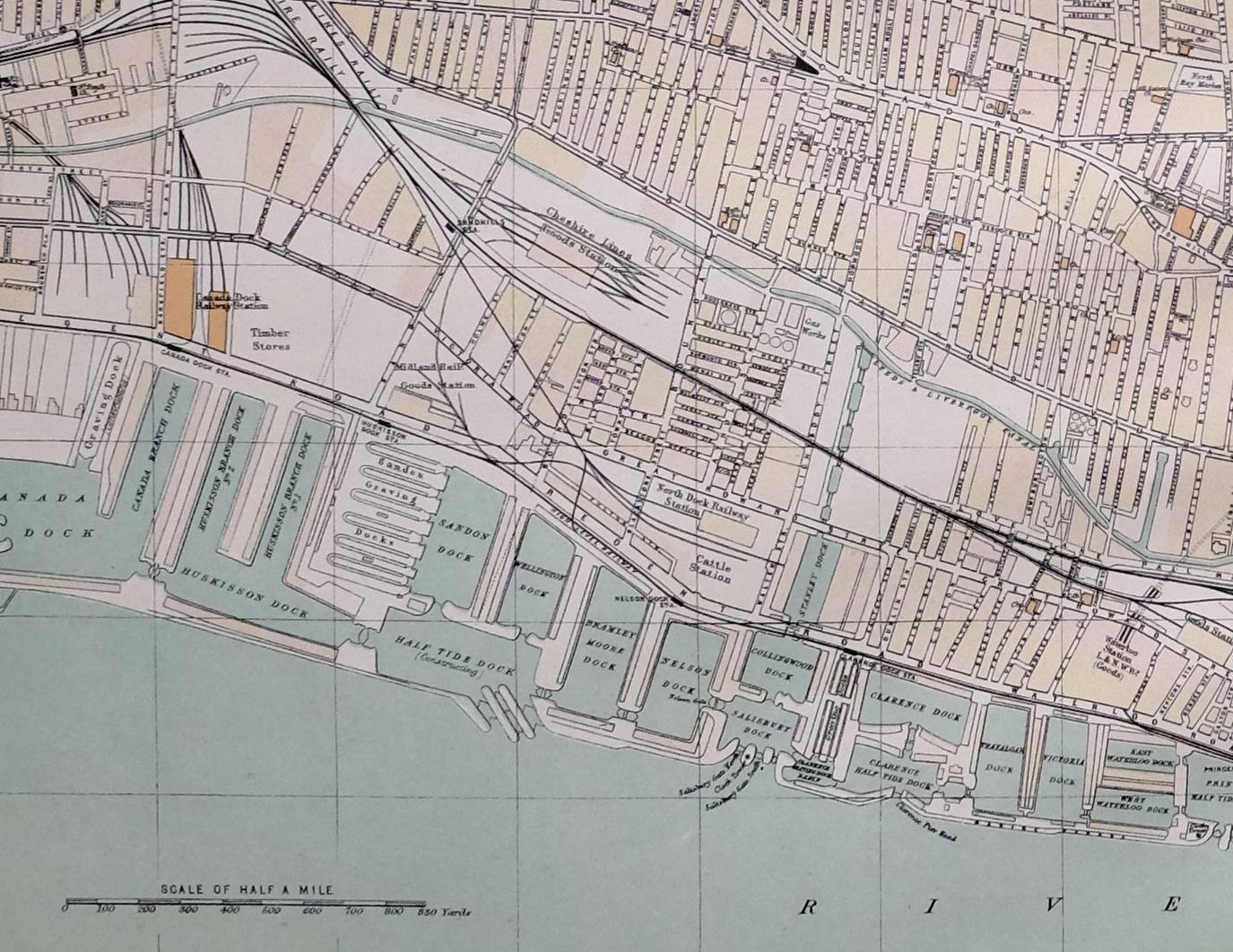1897 VICTORIAN ANTIQUE MAP LIVERPOOL PLAN STATIONS DOCKS MARKET ...
