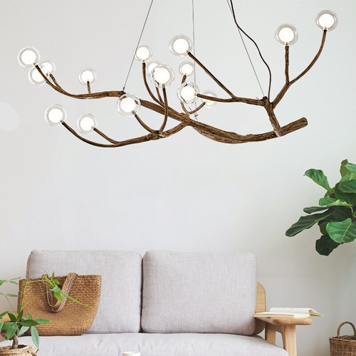 Modern Glass Globe Chandelier Wood Branch Tree Branch Light Ceiling ...