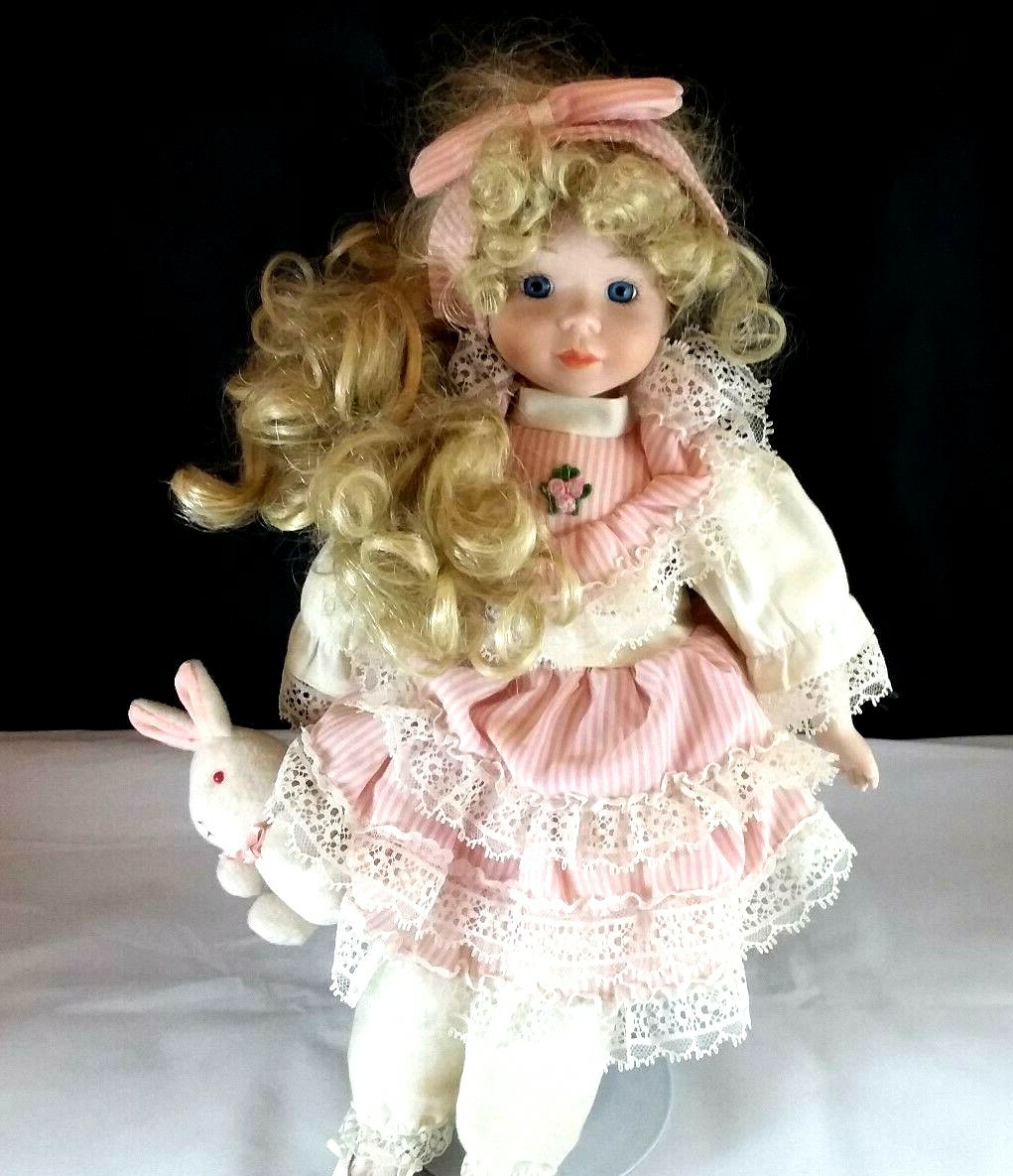 Vintage Porcelain Royal Heirloom Collection Doll with Rabbit Gift Toy ...