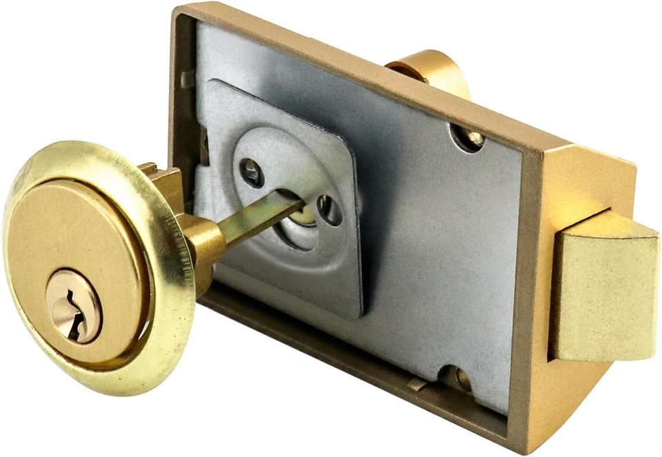 QWORK Night Latch Deadbolt Rim Lock with Key Gold Finish Antique Style ...