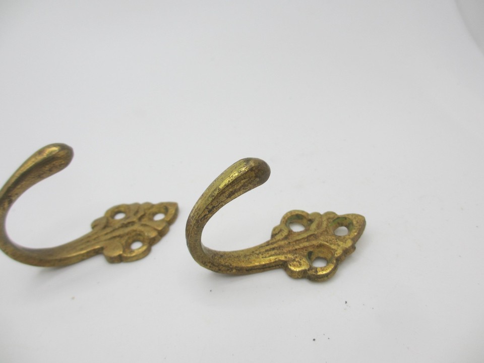 Antique Brass Hooks Old Coat Hook Hangers Vintage Victorian x2 | eBay