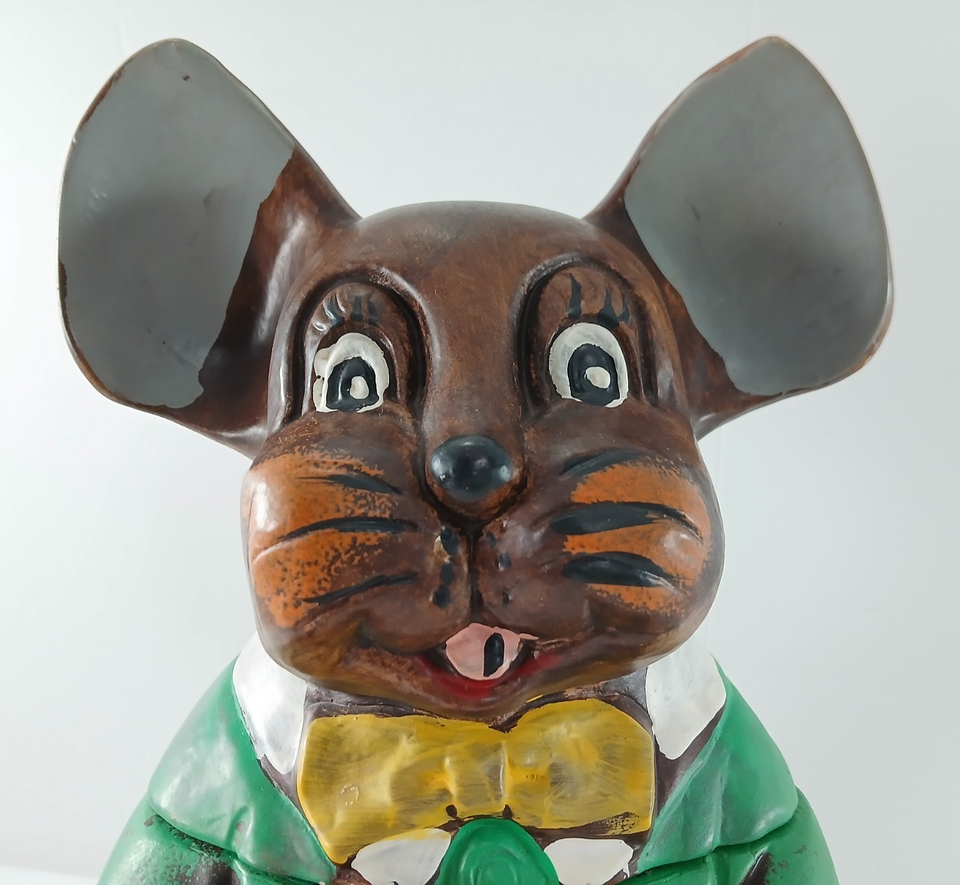 Vintage Fancy Mouse COOKYS Painted Ceramic COOKIE JAR Rustic Folky ...