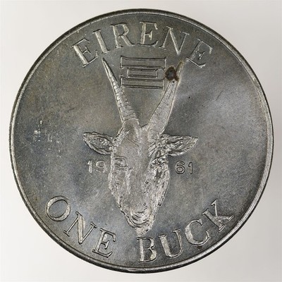 1961 Buck Island B.V.I. British Virgin Islands EIRENE One Buck Coin ...