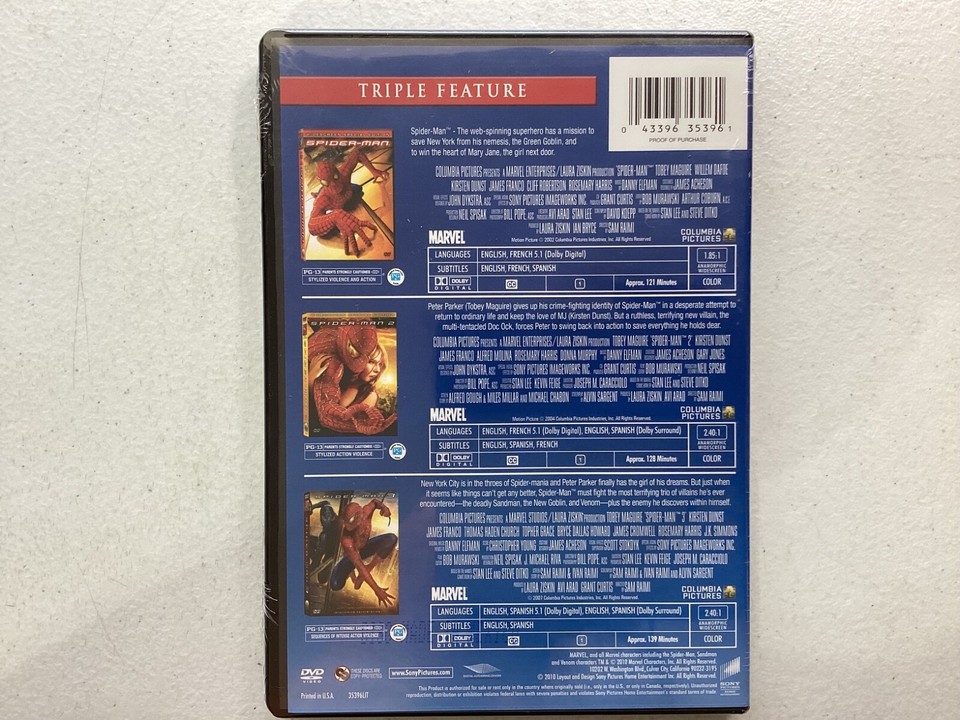 Spider-Man Triple Feature 3 DVD Set Widescreen PG-13 Toby Maguire ...