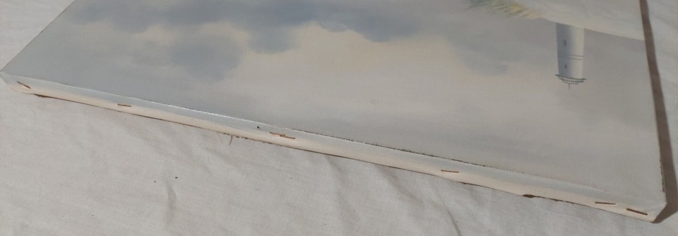 LIGHTHOUSE BEACH DUNE GRAY SEASCAPE CANVAS artist R THOMAS signed 16 20 ...