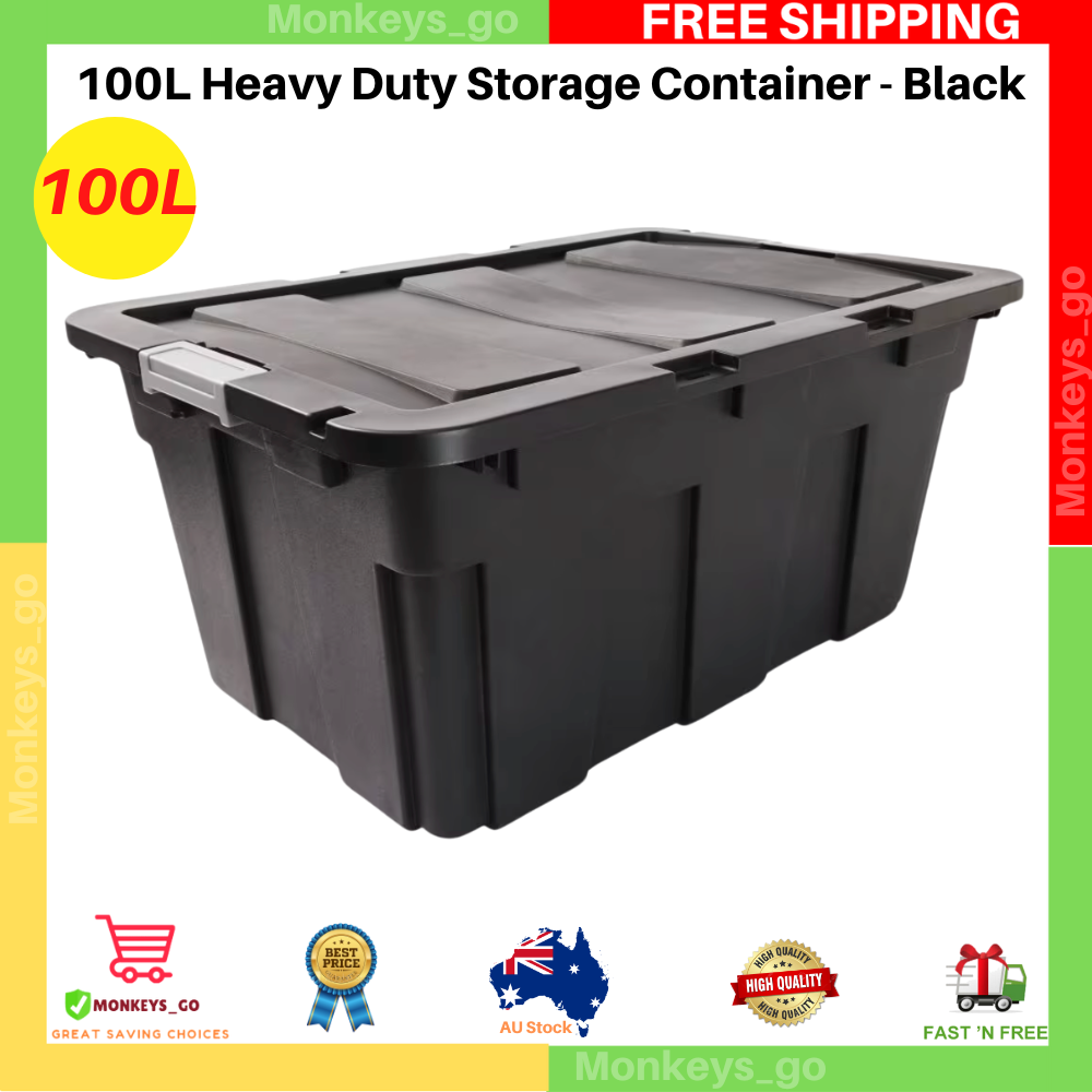100L Heavy Duty Large Plastic Storage Tub Container that comes with a ...