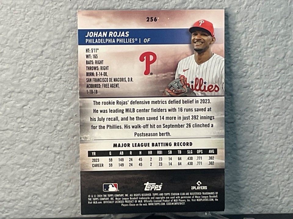 Johan Rojas, Philadelphia Phillies - 2024 Topps Stadium Club…Rookie ...
