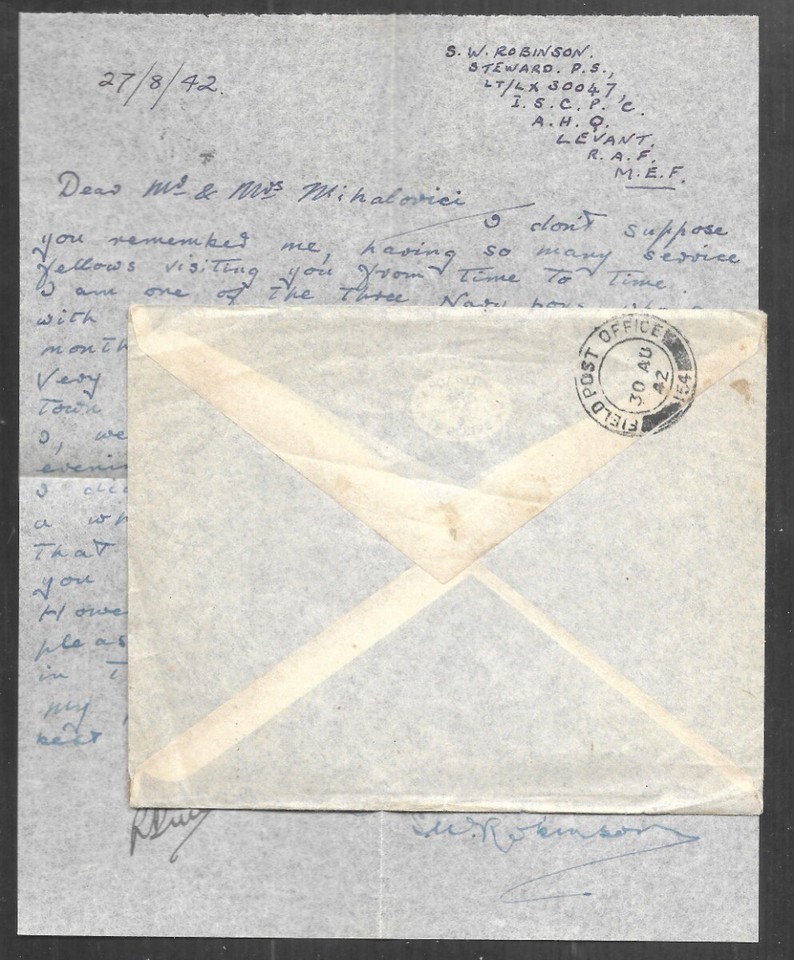 OAS LETTER from BRITISH RAF SOLDIER to JERUSALEM PALESTINE 1942 censor ...