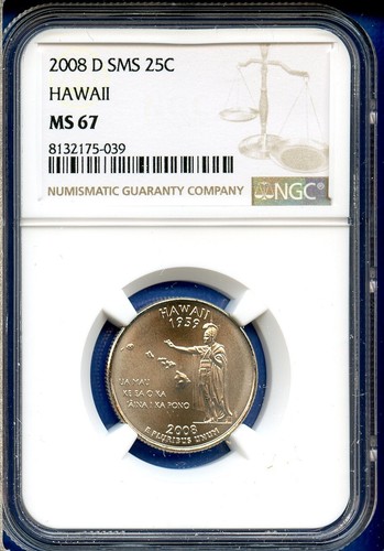 2008 D NGC SMS MS67 Hawaii State Quarter 25c US Mint Coin 2008-D MS-67 ...