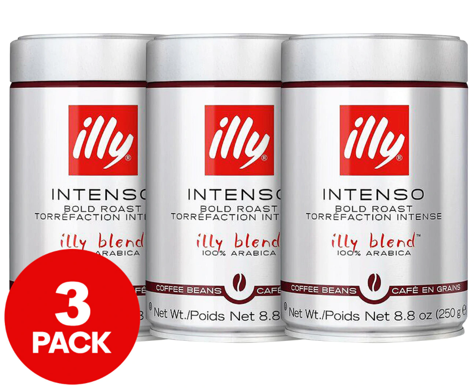 3x Illy Intenso Arabica Coffee Beans 250g Robust Bold Roast Full Bodied ...