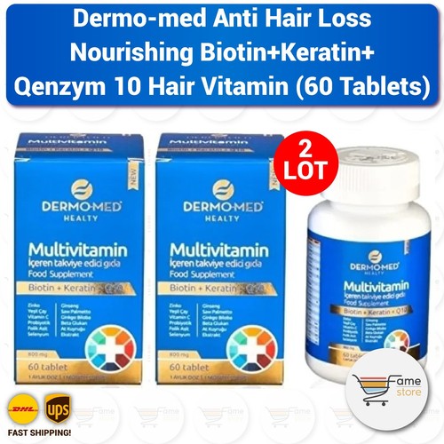 DERMO-MED Anti Hair Loss Biotin+Q10 Hair Vitamin Set 2×60 tablets- 2LOT ...