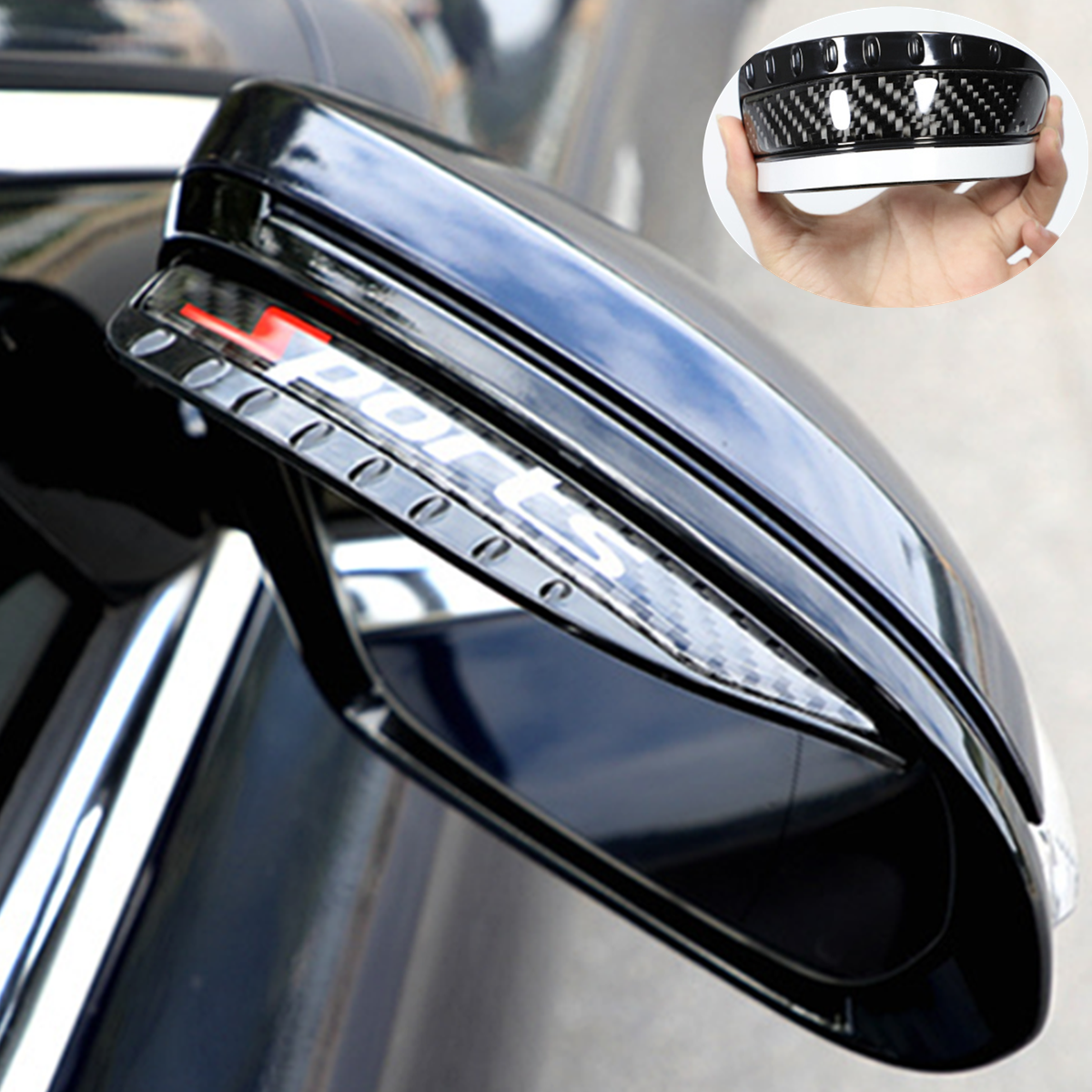 Carbon Fiber Look Rain Eyebrow Visor For Car Side Rearview Mirror Guard ...