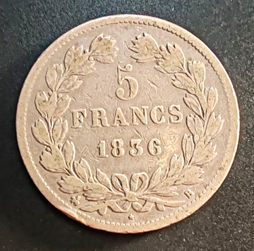 Pièce de 5 francs argent (écu) L-P Ier laurée sous le ruban 1836 B | eBay