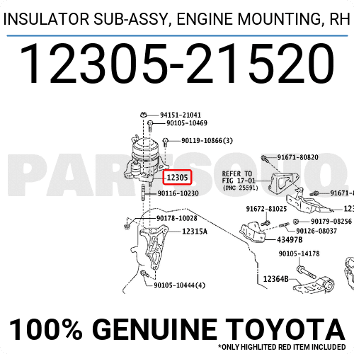 1230521520 Genuine Toyota INSULATOR SUB-ASSY, ENGINE MOUNTING, RH 12305 ...