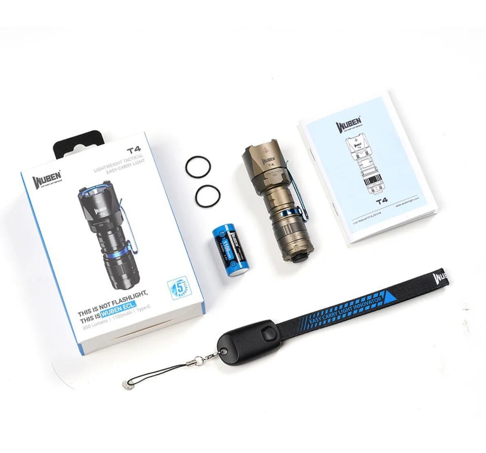 WUBEN T4 Tactical EDC Flashlight USB Rechargeable Max 850 Lumen 401m ...