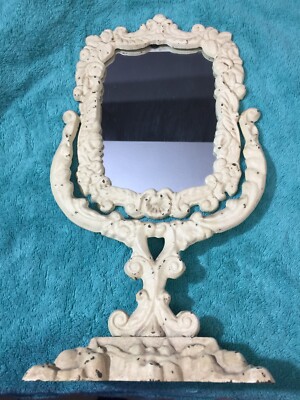 HEIRLOOM VAINTY MIRROR CAST IRON ANTIQUE - 6.5X4 BASE - 14in. HEIGHT ...