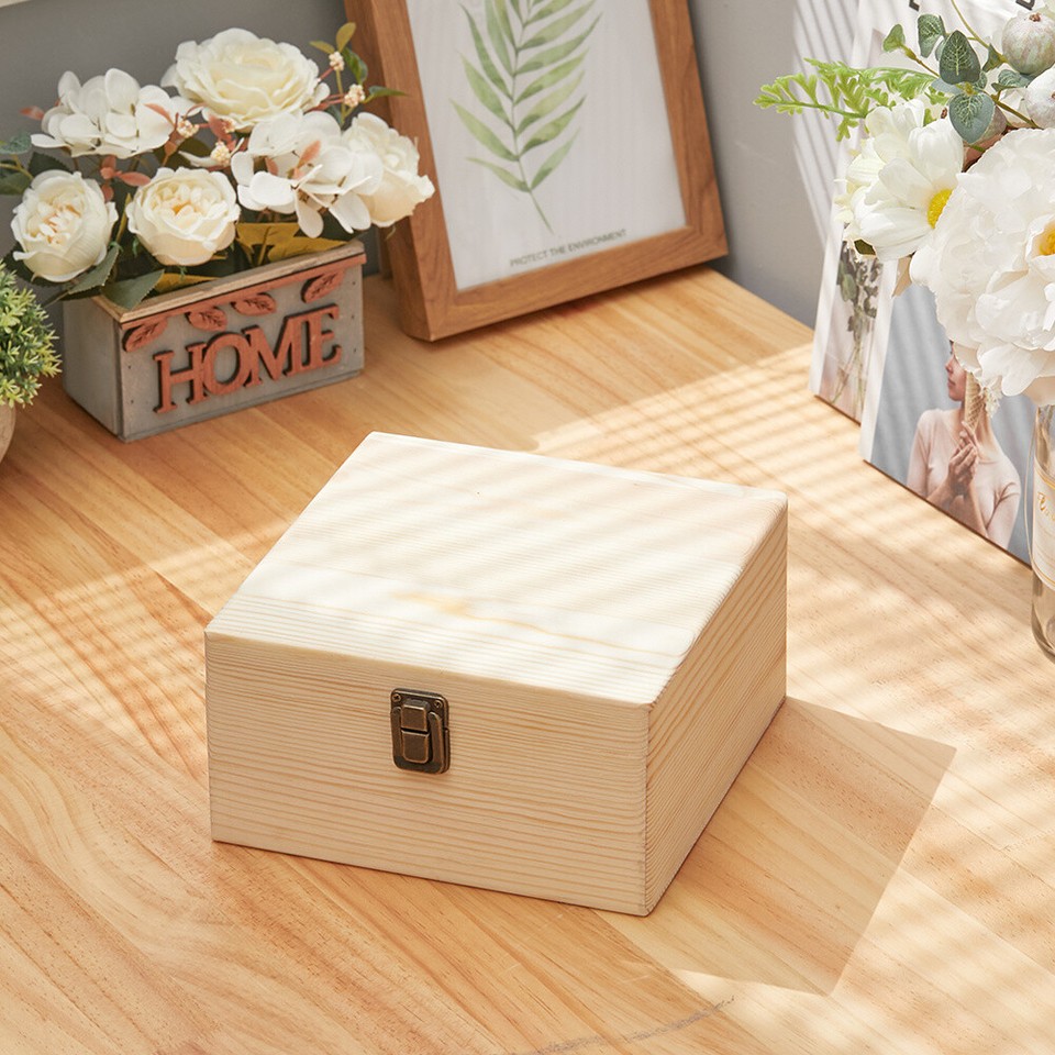 NEW Natural Finish Wooden Storage Box DIY Crate With Hinged Lid ...