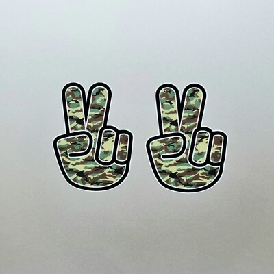 2x Green Army Camo Camouflage Peace Hand Vinyl Sticker Decal For Car ...