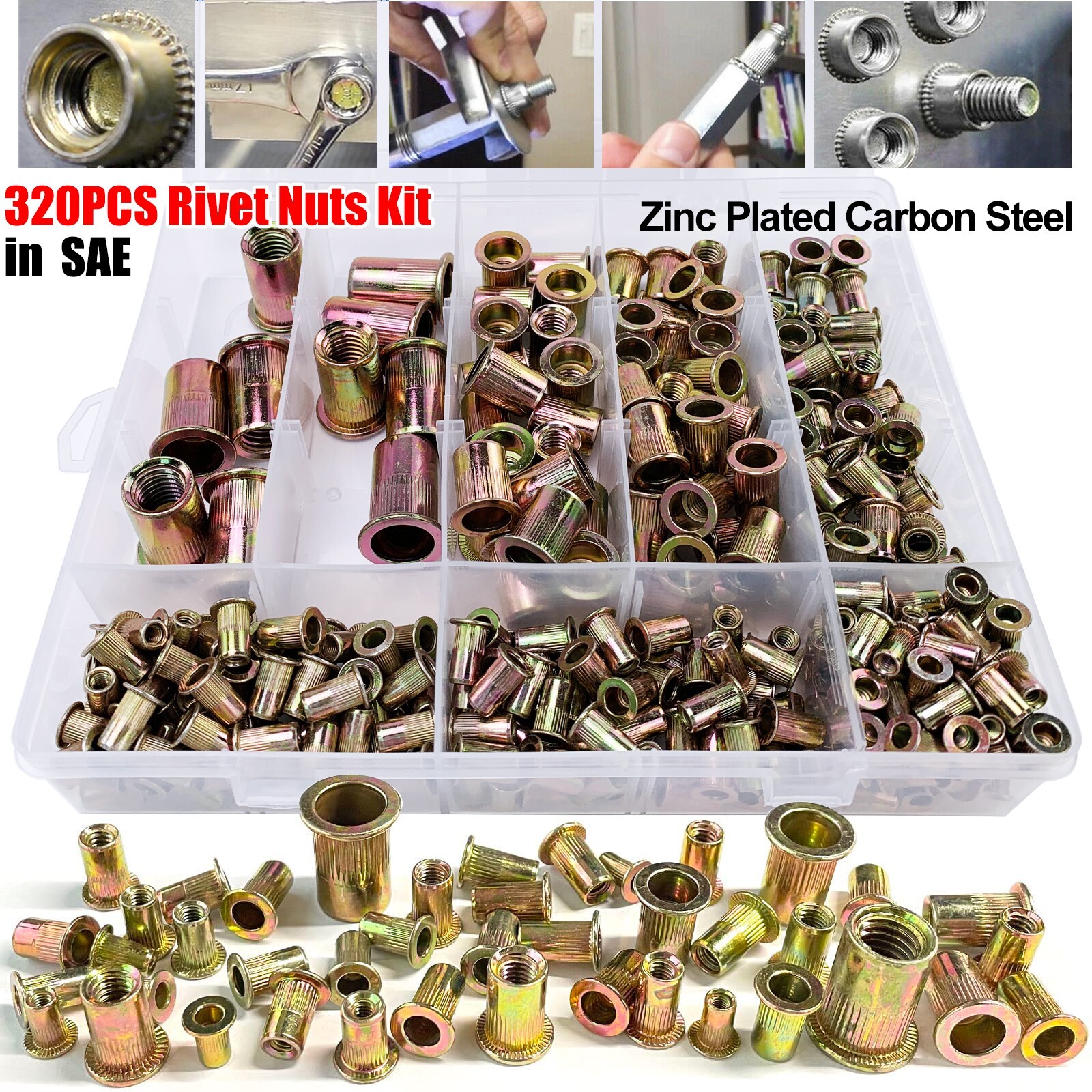 320PCs SAE Rivet Nut Kit For Rivnut Gun Nut Setter Thread Setting ...