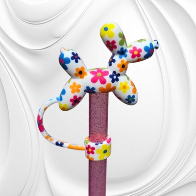 Wild Flowers Balloon Dog 3D Silicone 10mm Stanley Straw Topper - Straw ...