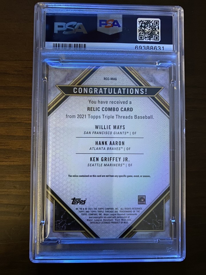 2021 TOPPS TRIPLE THREADS WILLIE MAYS KEN GRIFFEY JR HANK AARON RELIC ...