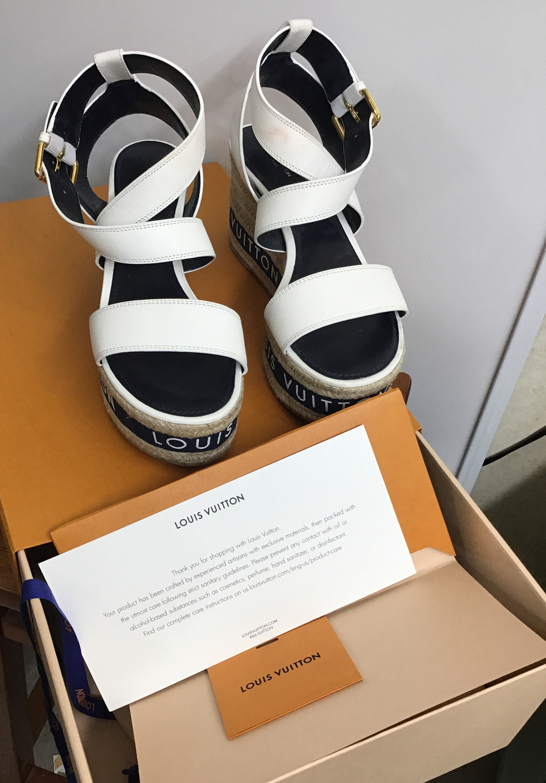 Louis Vuitton Wedge White Leather Stack Rope Louis Vu… - Gem