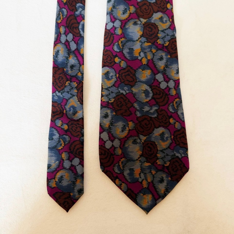 Andrew Fezza Neck Tie Floral Abstract 100% Silk Menswear Blue Burgundy ...