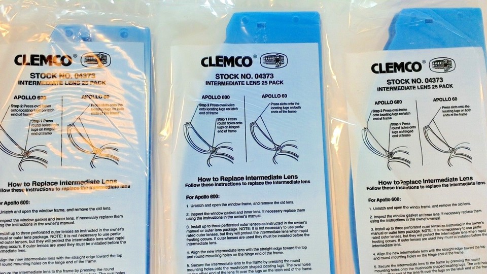 CLEMCO INTERMEDIATE LENS FOR APOLLO 600 & 60 BLASTING HELMET (75 Lenses ...